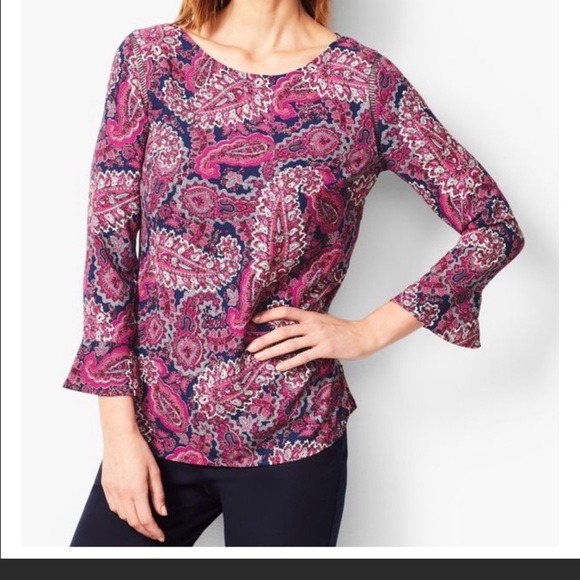 Talbots | Tops | Talbots Crepe Paisley Blouse With Flutter Sleeve ...